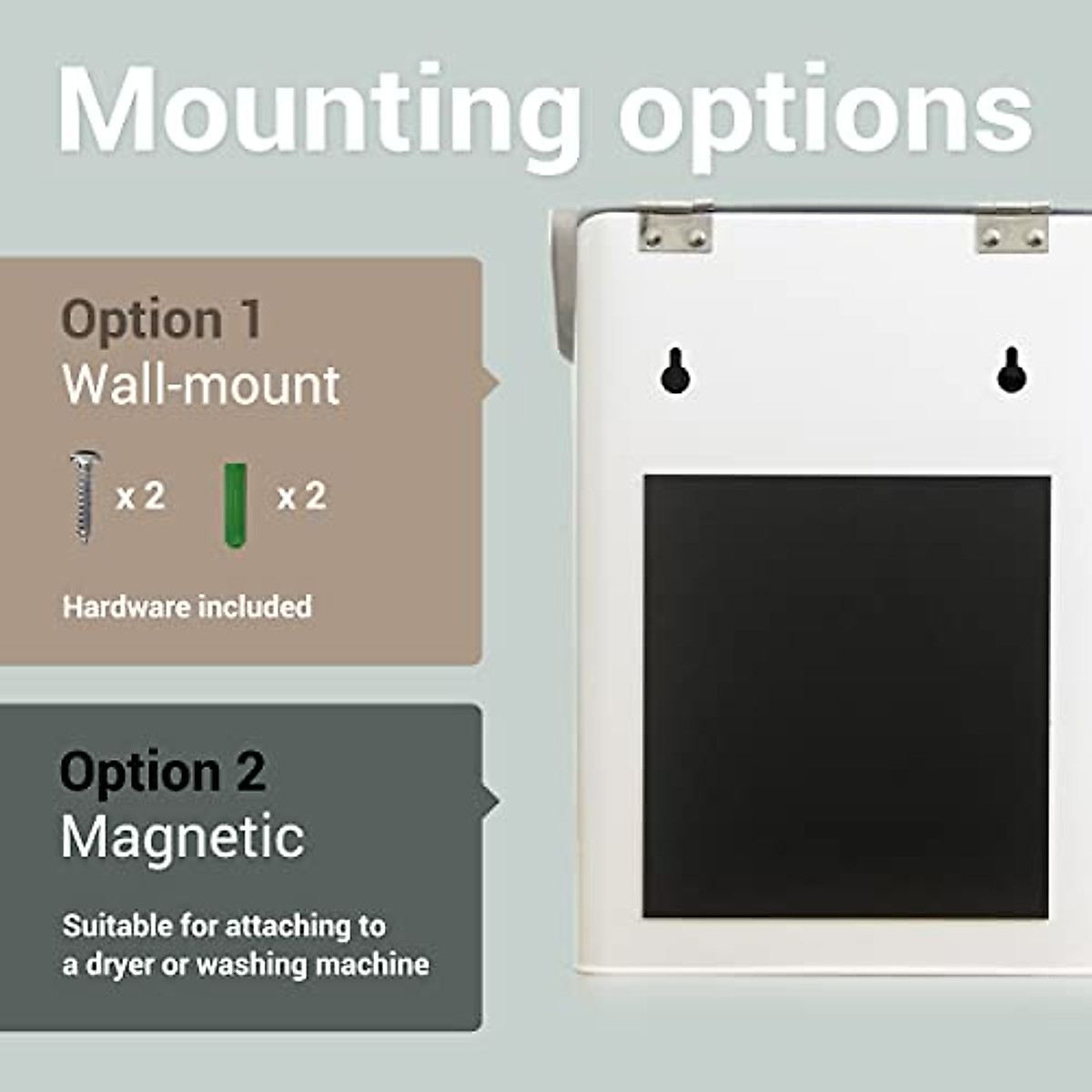 MOUNT DELECTABLE Magnetic Lint Bin for Laundry Room, Wall Mounted Lint Box Holder Trash Can with Lid for Dryer, Lint Basket for Laundry Room, Farmhouse Style Laundry Storage and Organization