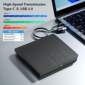 Yaeonku External CD DVD Drive, USB 3.0 Portable CD DVD +/-RW Optical Drive, DVD/CD ROM Rewriter Burner, Compatible with Laptop Desktop PC Windows Linux OS Mac