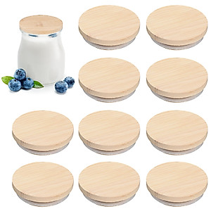 yeesport 12 PCS Yogurt Jar Lids, 2.6 Inches Bamboo Jar Lids for Yogurt Jars, Food Fruit Candy Can Lids with Silicone Sealing Rings, Yogurt Jar Lids With DIY Function