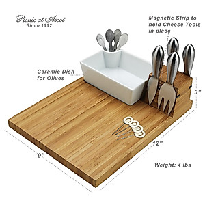 Picnic at Ascot NCAA Penn State Nittany Lions Officially Licensed Bamboo Cheese/Charcuterie Board with knife Set & cheese Markers