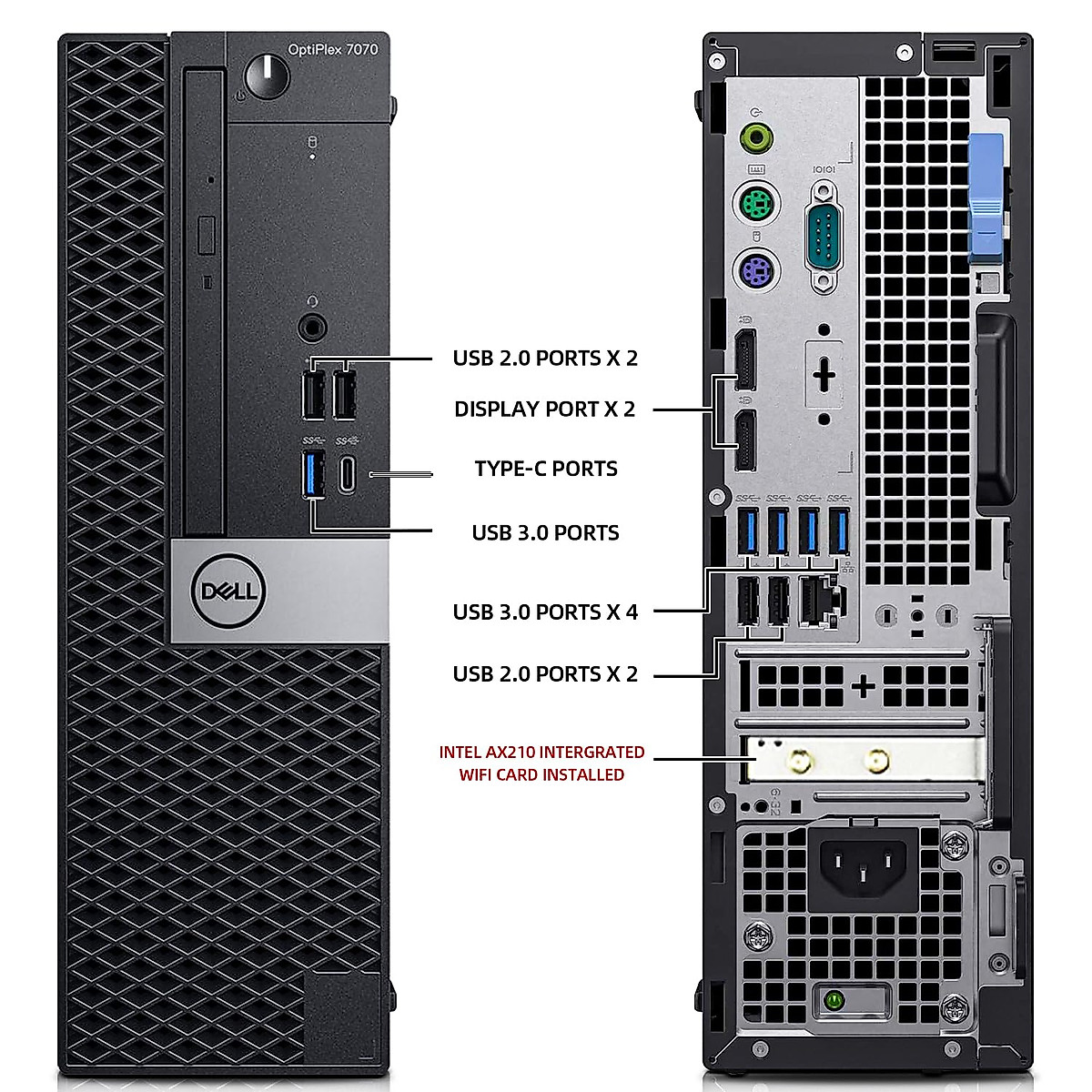 Dell OptiPlex 7070 Desktop Computers Windows 11, 9th Gen Intel 6 Core i5-9500, 32GB DDR4 Ram 512GB SSD, Wireless Built-in WiFi 6e AX210, Bluetooth 5.2 (Renewed)