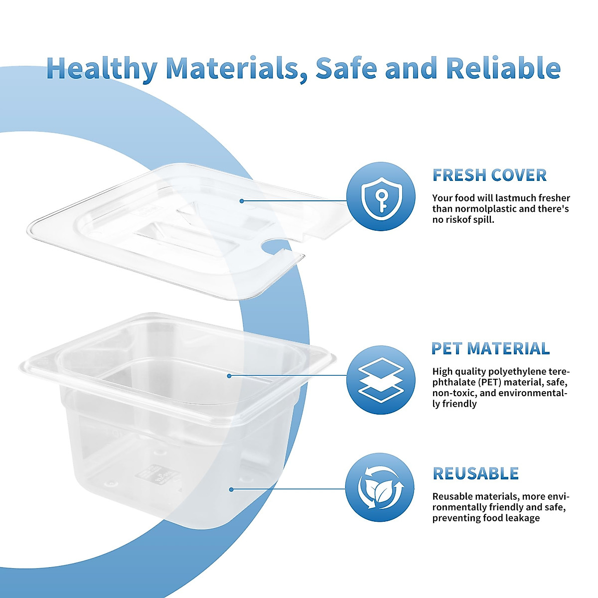 KEJJNYER 6 Pcs Plastic Food Pan with Lid, 4'' Deep Stack Clear Salad Bar Containers Commercial Plastic Restaurant Containers for Food Fruits Vegetables(1/6 Size)