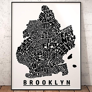 Brooklyn Neighborhood Map Print, signed print of my original hand drawn Brooklyn typography map art