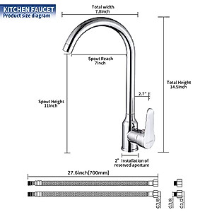 PFAMKEER Single Handle High Arc Kitchen Faucets Stainless Steel Chrome Plated, Modern Single Hole Kitchen Sink Faucet, Commercial One Hole Bar Sink Faucet