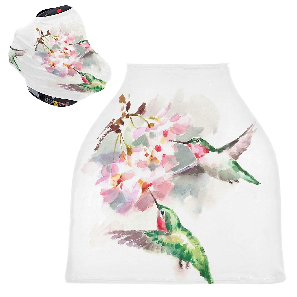 YYZZH Watercolor Bird Hummingbird Cherry Blossom Flower Stretchy Baby Car Seat Cover Infant Canopy Nursing Covers Breastfeeding Cover Breathable Windproof Winter Scarf for Boys Girls