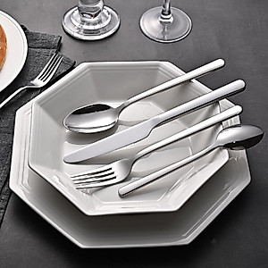 KINGSTONE Forged 20-Piece Silverware Set, 18/10 Stainless Steel Flatware Utensils Set for 4, Mirror Finish,Dishwasher Safe (Silver)