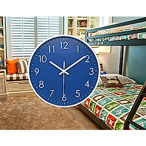 Epy Huts Wall Clock Battery Operated Indoor Non-Ticking Silent Quartz Quiet Sweep Movement Wall Clock for Office, Bathroom, Living Room Decorative 10 Inch Dark Blue