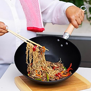 JOYCE CHEN Professional Series 11.5-Inch Cast Iron Stir Fry Pan with Maple Handle