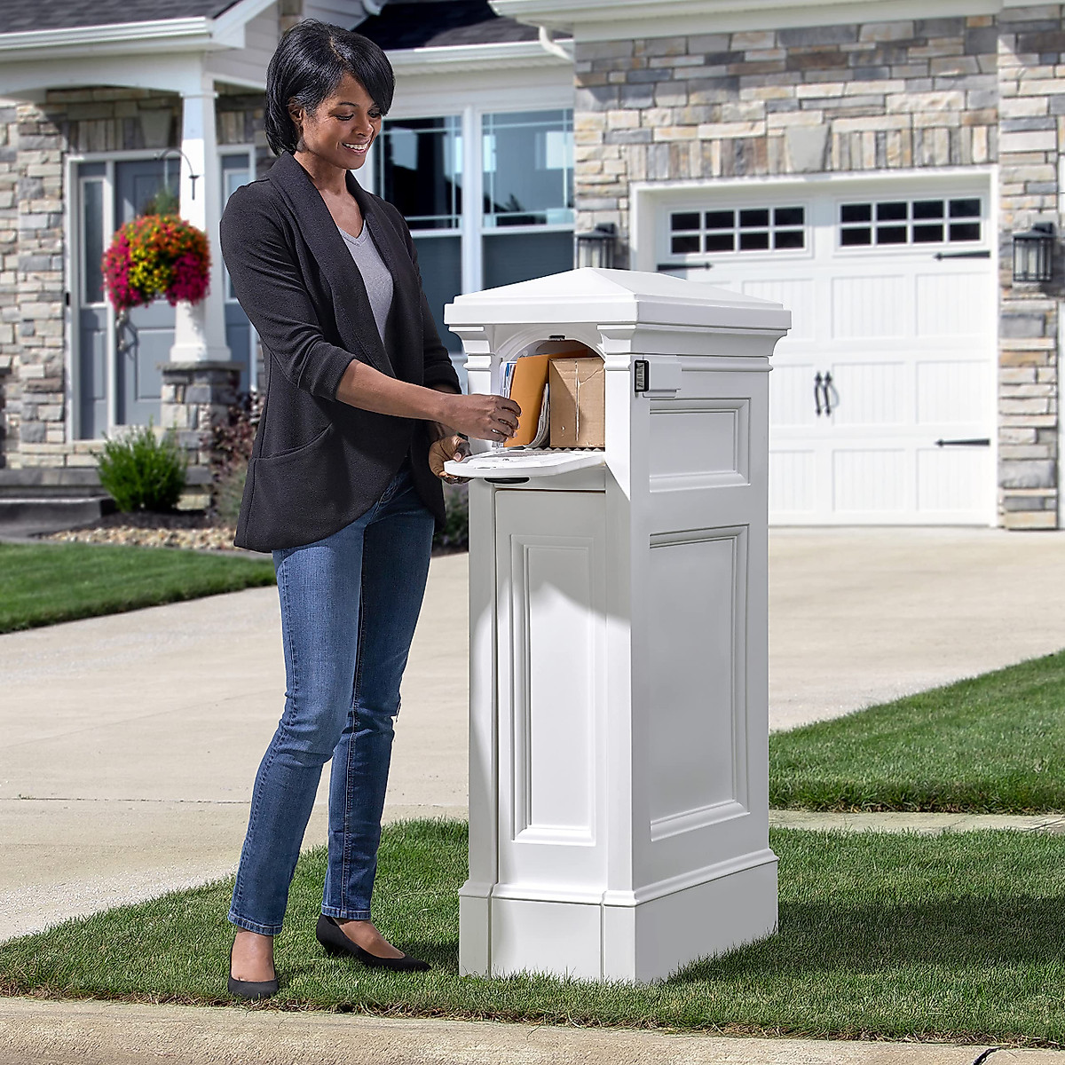 Step2 500599 Atherton Reserve Storage Classic White Mailbox & Mayne 580D-BK Ground Screw, Silver