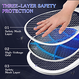 Qualirey 2 Pcs Electric Fly Swatter Racket 3000v 2 in 1 Bug Zapper Racket USB Rechargeable Base, Powerful Mosquitoes Trap Lamp Fly Killer with 3 Layer Safety Mesh for Indoor Outdoor Home Office Patio