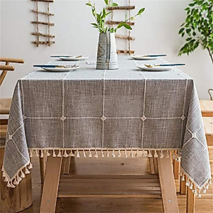 Vonabem Table Cloth Tassel Cotton Linen Table Cover for Kitchen Dinning Wrinkle Free Tablecloths Rectangle/Oblong (58''x86'', 6-8 Seats, Grey)