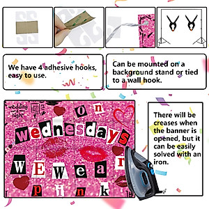 Hot Rose Pink Lips Banner On Wednesdays We Wear Pink Burn Book Pink Girls TV Show Themed Decor Bridal Shower Wedding Night Out Hen Movie Party Supplies