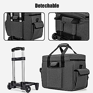 Teamoy Sewing Machine Case with Adjustable Wheels, Rolling Sewing Machine Tote with Wheels and Bottom Wooden Pad, Compatible with Singer, Brother and Most Majority Machines and Accessories, Black