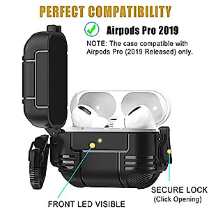 Gawnock Upgraded Secure Lock Airpods Pro Case Cover, One Piece Military Armor Cool Rugged AirPod Pro Cases with Keychain for Men Hard Shell Shockproof for Apple AirPod Pro 2019 (Black)