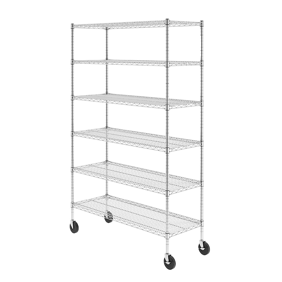 SafeRacks NSF Certified Storage Shelves, Heavy Duty Steel Wire Shelving Unit with Wheels and Adjustable Feet, Used as Pantry Shelf, Garage or Bakers Rack Kitchen Shelving - (18"x48"x72" 6-Tier)