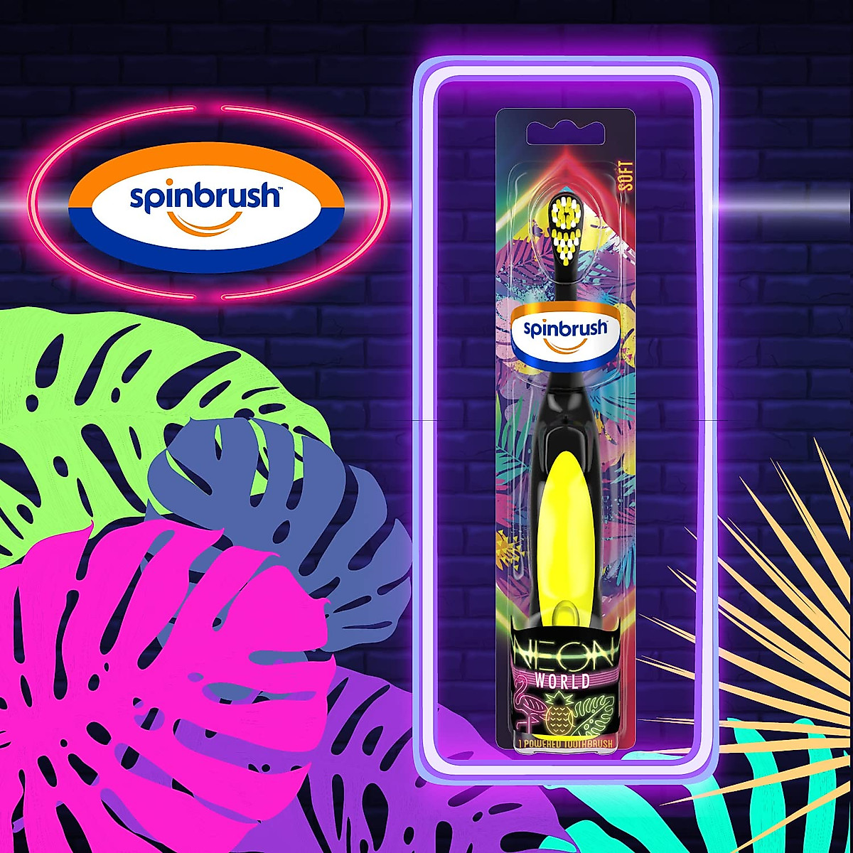 Spinbrush Neon World Kids Toothbrush, Battery-Powered Electric Toothbrush, Soft Bristles, Batteries Included, 1-Count