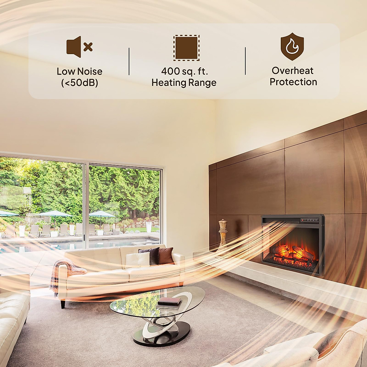 ROVSUN 26" Recessed Electric Fireplace Insert w/Remote Control Timer Adjustable Space Heater FireBox, 3 Flame Brightness, Two Side Built-in Wall Tiles Logs,CSA Listed(Black)