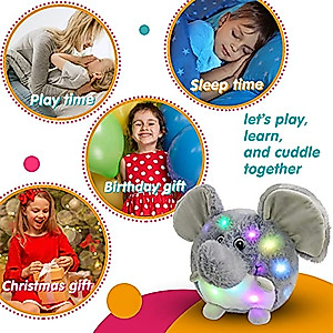 SpecialYou Creative Musical Glow Elephant Chubby Light up Stuffed Elephant Plush Toys Animated Soothe Kids Emotions Christmas Festival Gift for Toddlers,9''