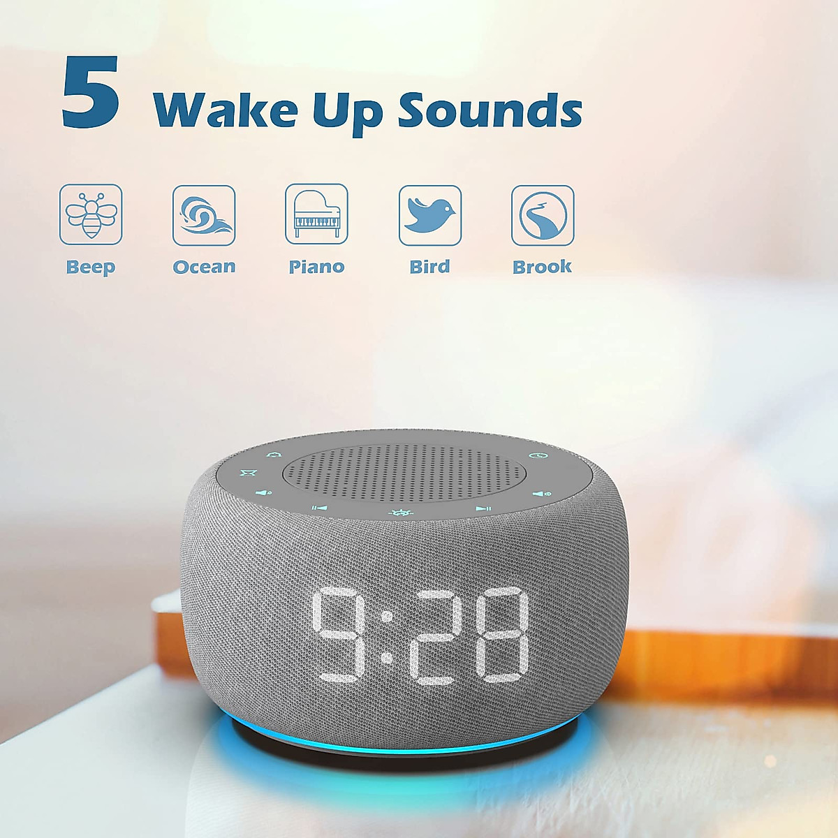 Buffbee Sound Machine & Alarm Clock 2-in-1, 18 Soothing Sound, 7 Night Light, Sleep Timer, Precise 30-Level Volume Control White Noise Machine