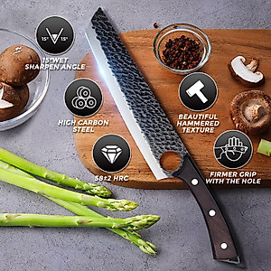 Purple Dragon Butcher Knife Meat Cleaver 7.5 Inch Hand forged Chef Knife Japan High Carbon Steel Knife for Meat Vegetable Full Tang Long Handle Sharp Carving Knife