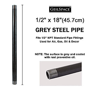 GeilSpace 6 Pack 1/2" × 18" Heavy Duty Pre-Cut Grey Metal Pipe, Industrial Steel Fits Standard Half Inch Threaded Pipes and Fittings - Vintage DIY Industrial Shelving (1/2" × 18", Grey)