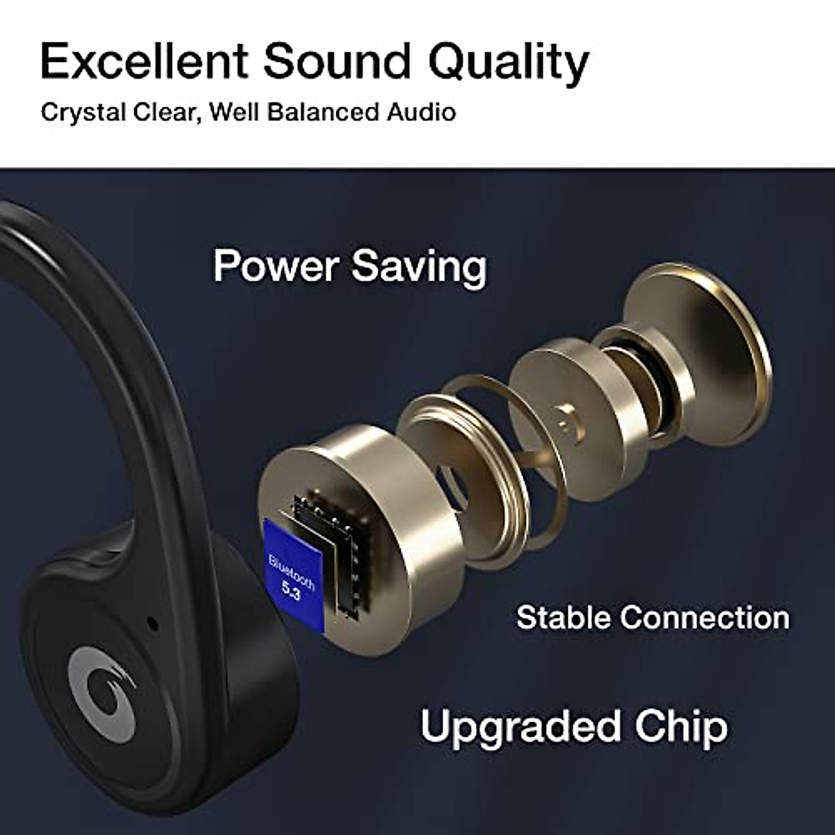 EARTEANA Bone Conduction Headphones, Open-Ear Bluetoth Sport Headset, Wireless Earphone/Earbuds Built-in Mic for Work Out, Running, Hiking, Bicycling, Driving (Black)