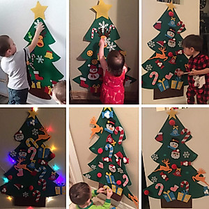 YEAHBEER Felt Christmas Tree for Kids,3.2FT DIY Christmas Tree with 30 Detachable Christmas Ornaments,Xmas Gifts, New Year Door Wall Hanging Decorations