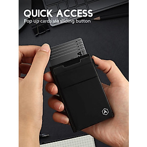 Amasiver Metal Card Holder Pop Up Wallet for Men Credit Card Slim Minimalist Wallet RFID Blocking Protection Cards Case Business Money Pocket for Notes and Coins and Debit Cards | Black