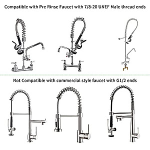 TBER Flexible Stainless Pre Rinse Hose Replacement Kit for All Brand Commercial Kitchen Sink Faucet with 7/8-20 UNEF Ends, 18” Dishwasher Hose Better for Less Than 25” Height Pre-Rinse Faucet