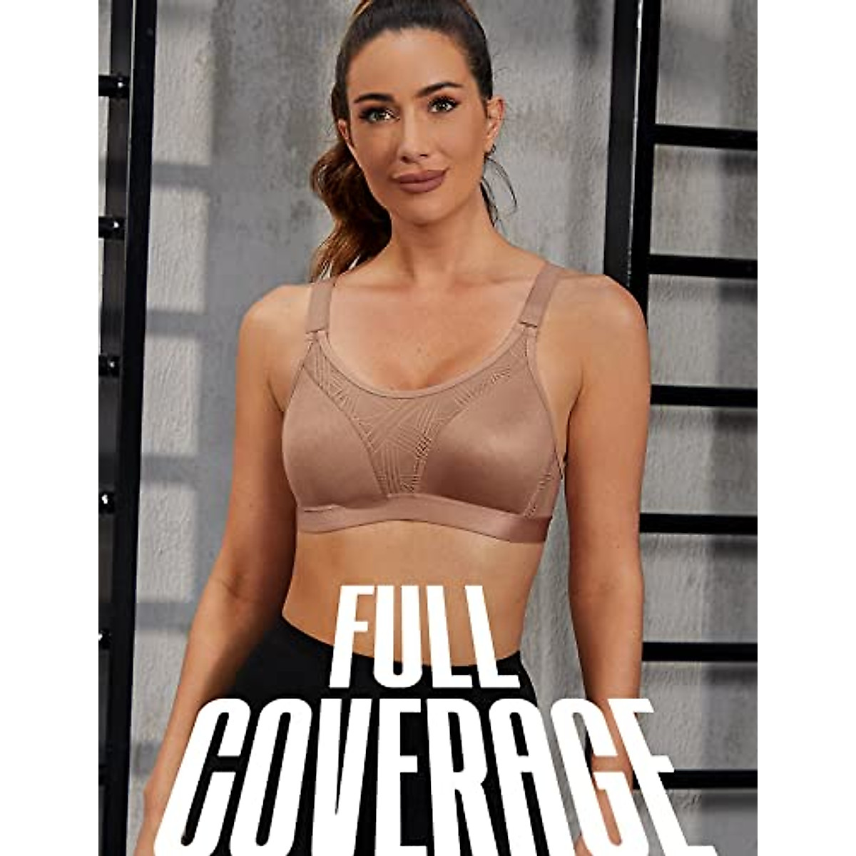 ZeroBound Medium Impact Sports Bras for Women Plus Size Wirefree Non Padded Supports Workout Yoga Bras (Caramel,38DDD)