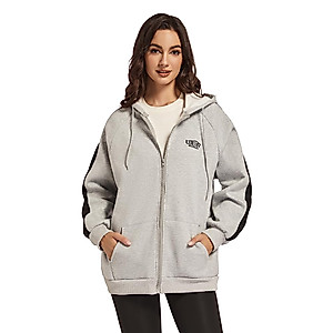 Alapwu Womens Zip Up Hoodie and Sweatshirt Harajuku Y2K Jacket Oversized Loose Cute Jackets For Teen Girls Casual Streetwear Grey