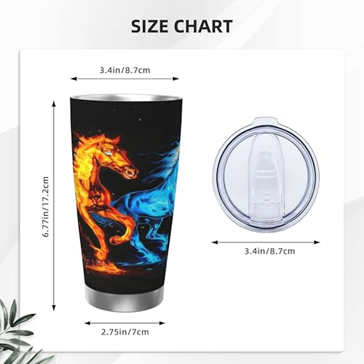 AYCZN Water Fire Horse 20 OZ Tumbler Stainless Steel Travel Coffee Mug, Galaxy Insulated Water Bottle with Lid and 2 StrawsLeakproof Thermal Cup