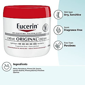 Eucerin Original Healing Cream, Fragrance Free Body Cream for Dry Skin, 2 Pack of 16 Oz Jars