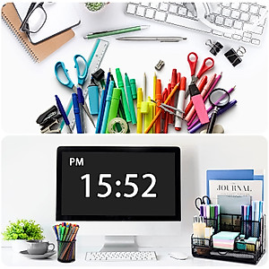 Desk Organizers and Accessories, Office Supplies Desk Organizer Caddy with 7 Compartments + Pen Holder / 72 Clips Set, Mesh Desk Organizer with Drawer, Black Desktop Organizer for Home, Office Ect