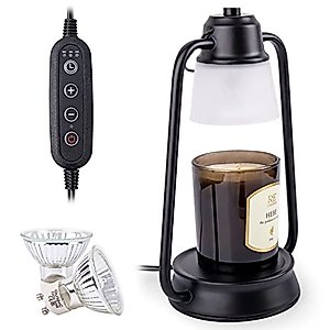 Candle Warmer Lamp Dimmable Timer: Electric Metal Top Down Light Heat Melting Wax Candles with 2 50W Lights Bulbs Vintage Fits Large Small Jar Scented Candel Warming Lantern for Valentine's Day Gift