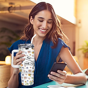 BMYDIY Mothers Day Birthday Gift for Mom Grandma, Personalized 40 Oz Tumbler with Handle and Straw, Custom Extra Large Stainless Steel Insulated Cup Travel Mug Coffee Mug with Name