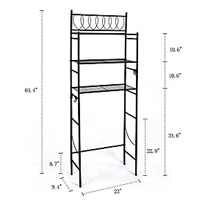Upvoted Houseware 3 Shelf Over The Toilet Shelving Unit Bathroom Space Saver Corner Storage Rack Organizer, with 4-Hooks, Black