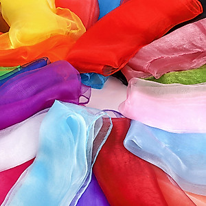 Jucoan 40 Pack Colorful Dance Scarves for Kids, 20 Colors Square Juggling Scarf Actives Scarves, 24 x 24 Inch Soft Ribbon Music Scarves Rhythm Scarves for Children Movement Play