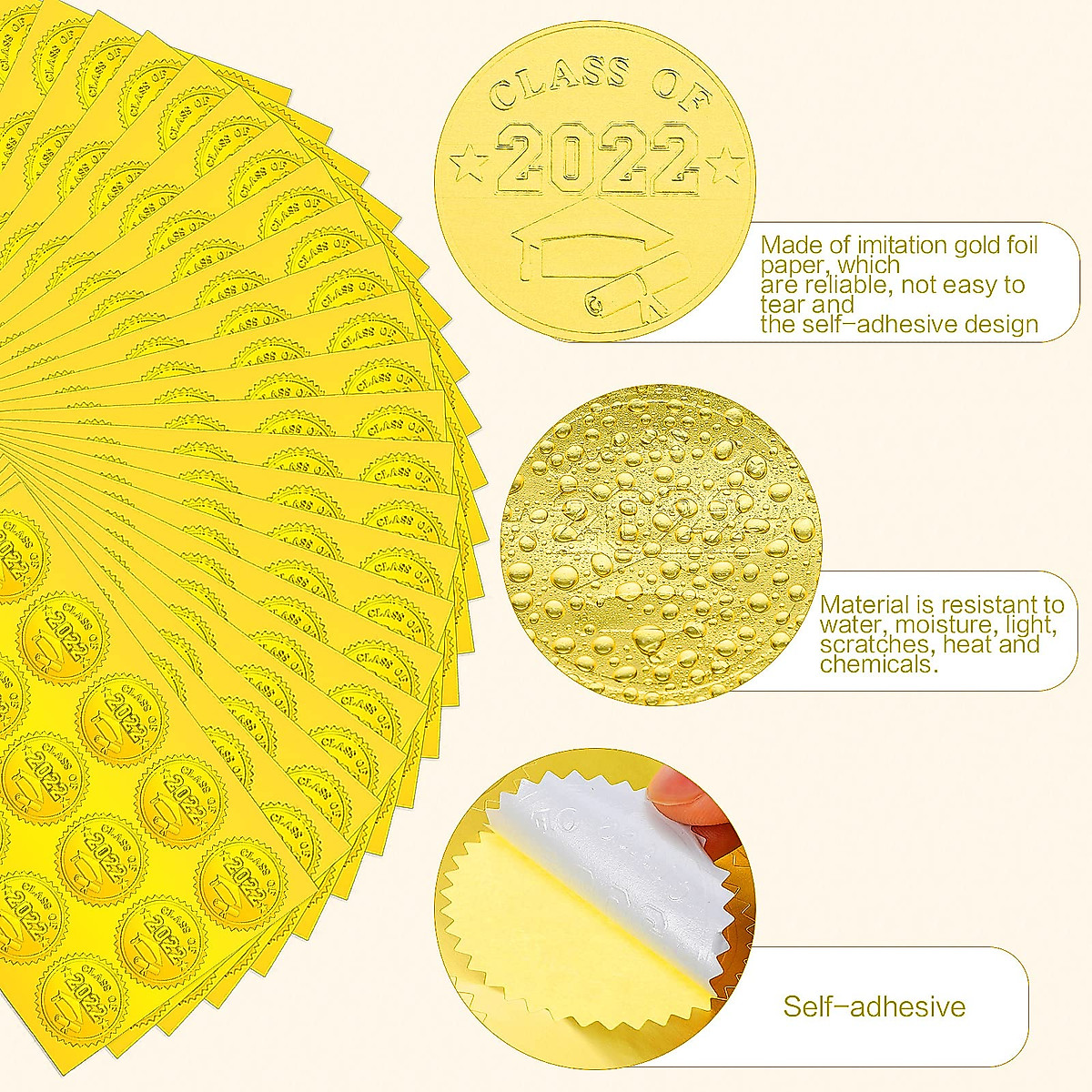 240 Pcs Embossed Graduation Cap Diploma Gold Certificate Seals Class of 2022 Foil Envelope Seal Stickers Gold Graduation Seals Decoration Labels for Envelopes Diplomas Certificates Graduation, 2 Inch