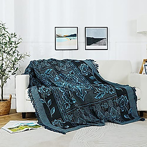 YASHLIE Vintage Large Woven Throw Blanket 70x80 Knit Blanket Chair Cover Bed Blanket (Classical Style/A, Full Bed 70 * 80)