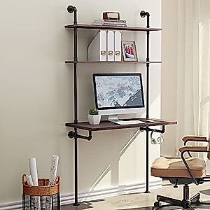 MCleanPin Industrial Computer Desk with Shelves,Ladder Shelf Desk,Wall Mount Desk with Shelf,79inch Home Office Computer Table, 2-Tier Rustic Wall Ladder Desk（W40inch）