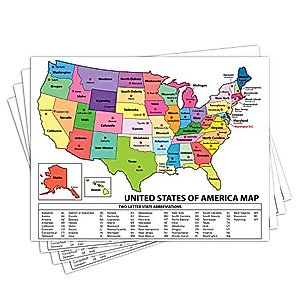 United States Map - USA Poster, US Educational Map - With State Capital - for Ages Kids to Adults- Home School Office - Printed on 12pt. Glossy Card Stock | Bulk Pack of 10 | 8.5 x 11 Inches