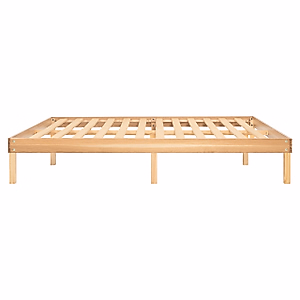 Naomi Home Lucia 14 Inch Solid Wood Platform Bed Full Bed Frame, Pine Wood, No Squeak, Full Size, No Box Spring Needed, Sturdy Bed Frame - Natural