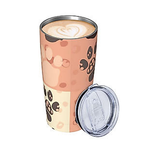 Cute Cat Paw print 20 oz Stainless Steel Tumbler With Lid And Straw Insulated Coffee Cup Portable Travel Mug For Cold And Hot Drinks
