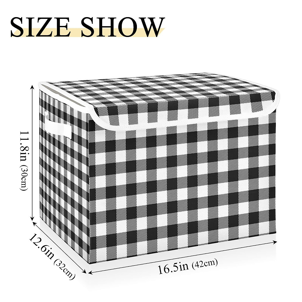 Kigai Storage Basket Buffalo Plaid Storage Boxes with Lids and Handle, Large Storage Cube Bin Collapsible for Shelves Closet Bedroom Living Room, 16.5x12.6x11.8 In