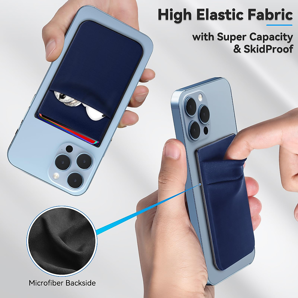 CloudValley Magnetic Card Wallet, Card Holder Case Stick on Phone for iPhone MagSafe Series &All Android Phones with Magnetic,Blue