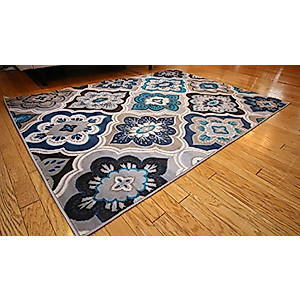 Generations New Contemporary Panal and Diamonds Beige Navy Coral Blue Grey Modern Area Rug Rugs 5'2 x 7'3