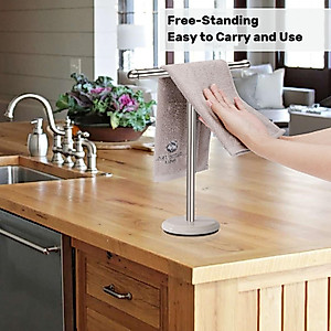 Hand Towel Holder, Hand Towel Rack Stand with Heavy Marble Base, Countertop Hand Towel Holder Stand for Bathroom (Brushed Nickel)