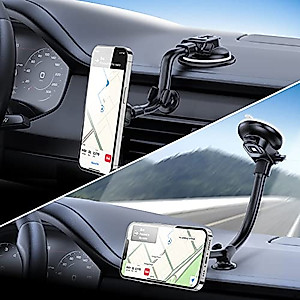 7" Magnetic Car Phone Holder, Windshield Dashboard Phone Holder Car, Gooseneck Suction Phone Car Mount with Multiple N52 Magnets, Designed for iPhone 13 Series, Compatible with Most Smartphones.