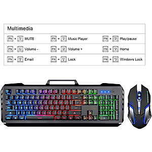 HJJWL Gaming Keyboard and Mouse, Gaming Keyboard and Mouse Wired Keyboard with Backlight Keyboard Silent Gaming Mouse Set for PC Laptop